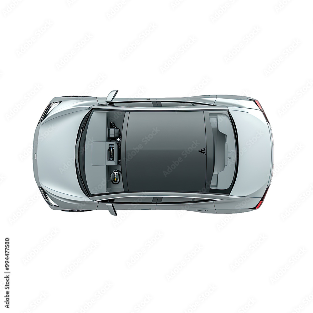 Grey Hybrid Electric Car Top. Down View of a Sleek Grey Hybrid Electric ...