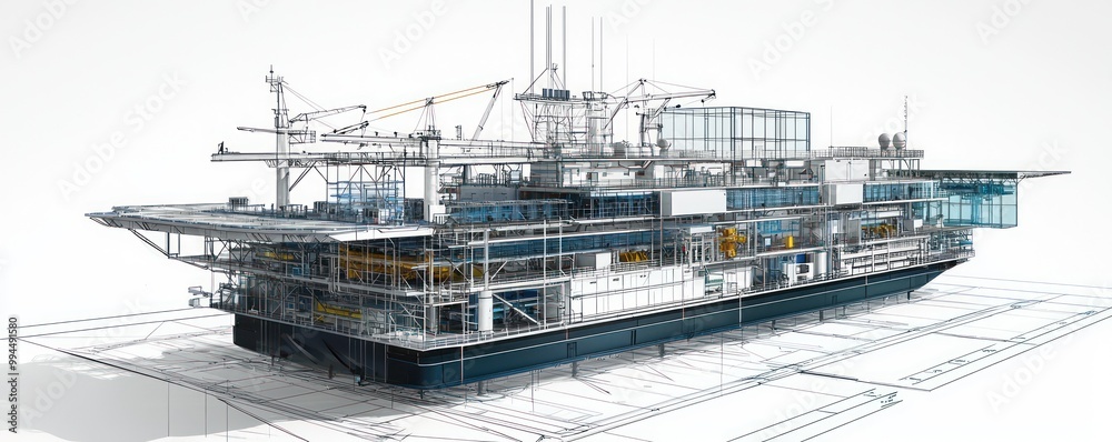 Technical drawing for an offshore marine research platform, detailing ...