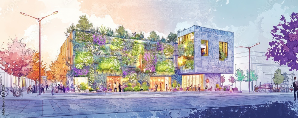 Technical drawing for an urban rejuvenation project, featuring living ...