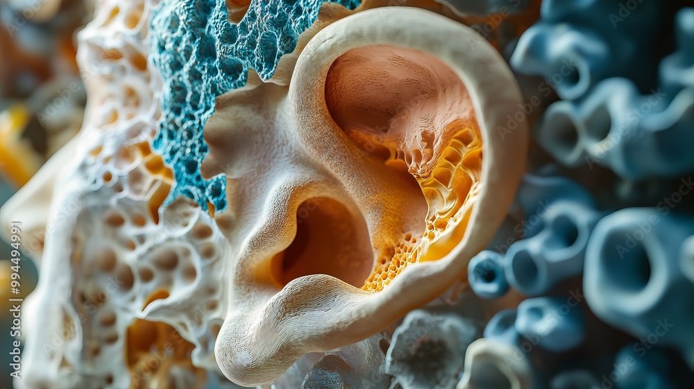 A model ear shows how infections can affect the outer and middle ear ...
