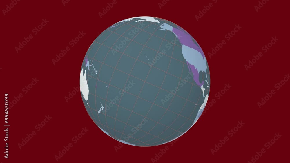 Spinning globe. Tilted sphere view. Slow speed planet rotation. Colored ...