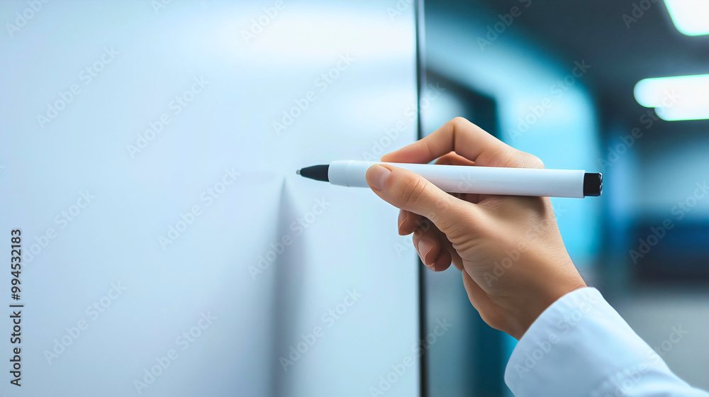 Hand holding marker at whiteboard, business ideas flow, drawing ...