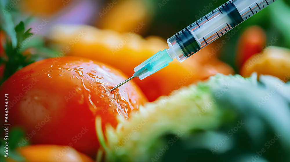 GMO food injection with syringe, needle alters organic vegetable DNA ...