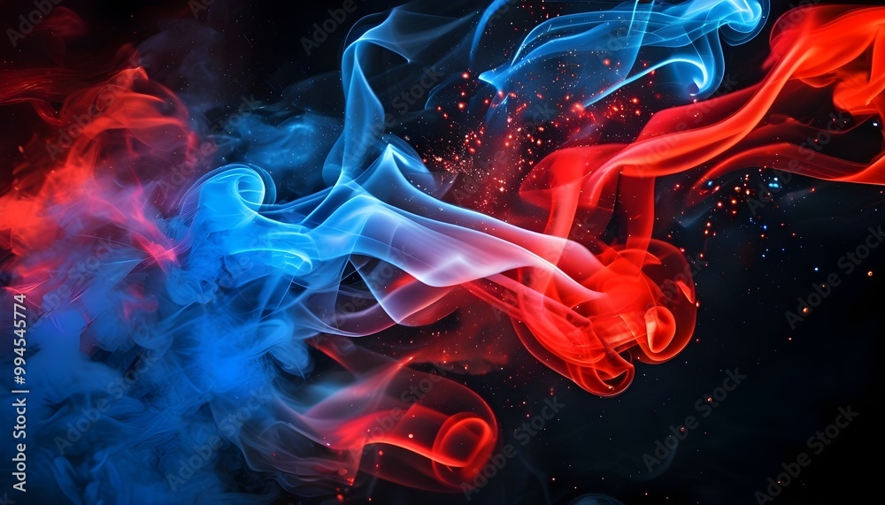 Dynamic Fusion of Water, Smoke, Fire, and Light Patterns in Bold Red ...