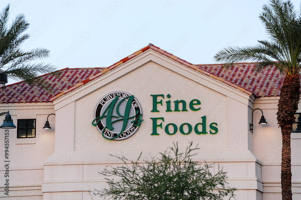 The sign and brand logo of a AJ's Fine Foods supermarket in Mesa ...