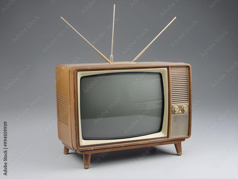 Foto de Vintage TV set with antenna ears, displaying rabbit ears ...