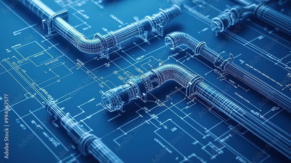 Detailed blueprint of industrial pipes, showcasing connectivity and ...