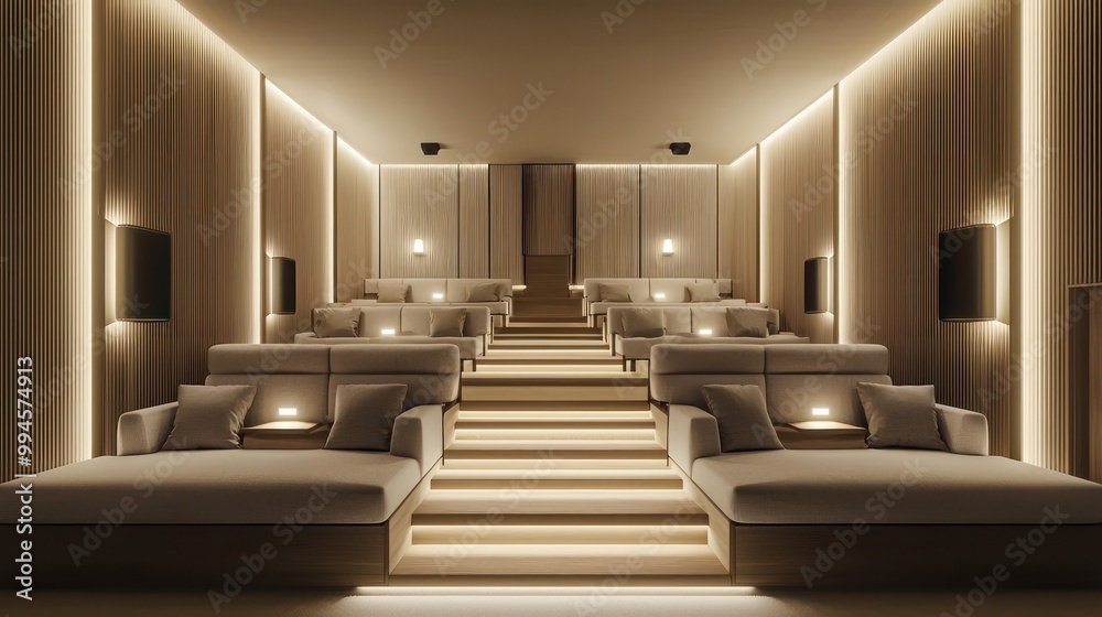 Minimalist Scandinavian home cinema with soft upholstered seating ...