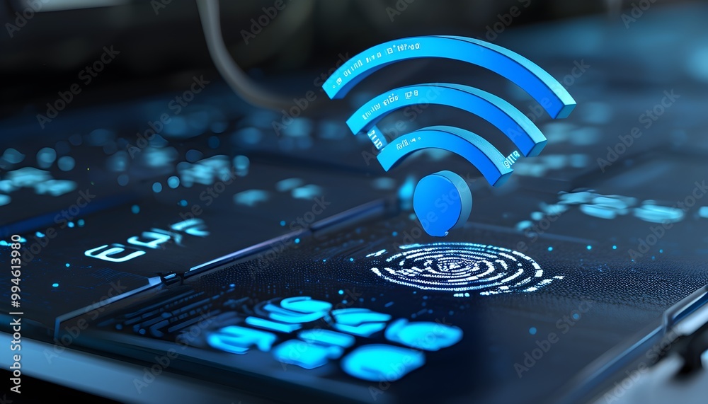 Digital WiFi Symbol with Binary Code Representing AI in Wireless ...