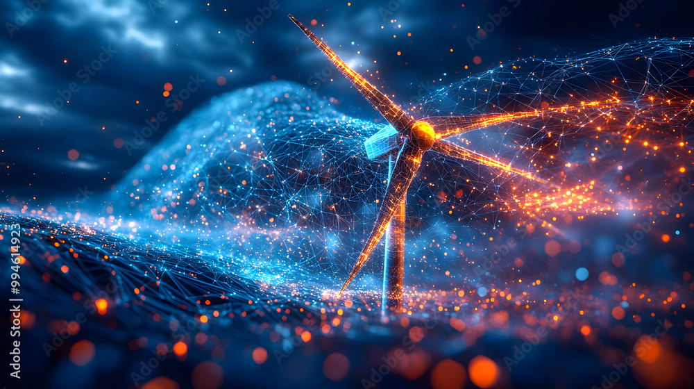 Abstract illustration of wind turbine generating renewable energy. Wind ...