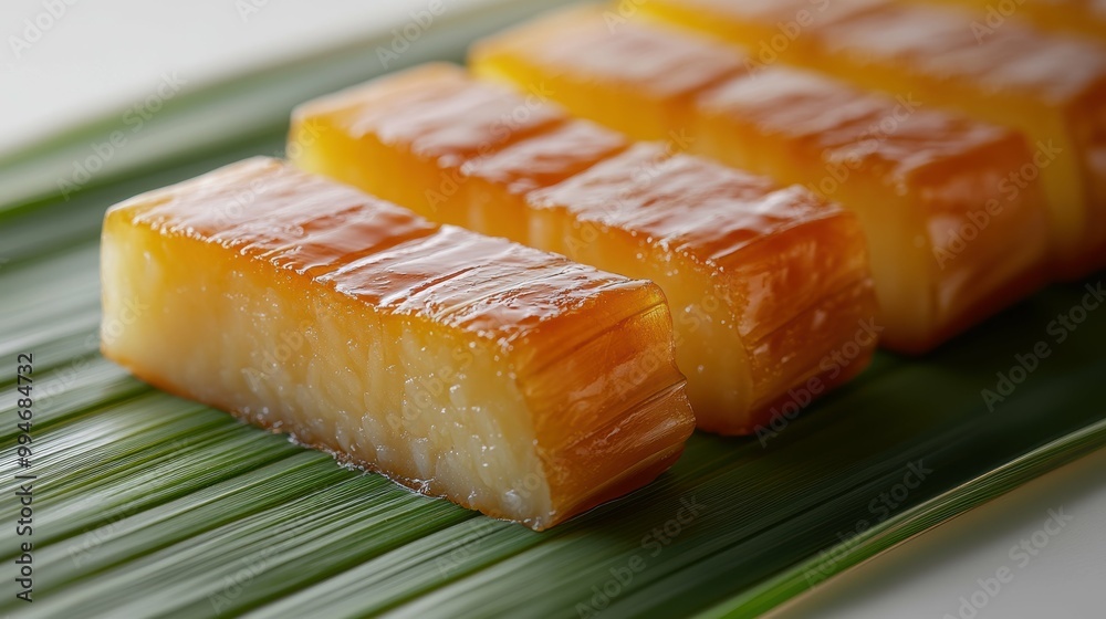 Macro shot highlighting the vibrant jewel-toned glaze of a Lao khao lam ...