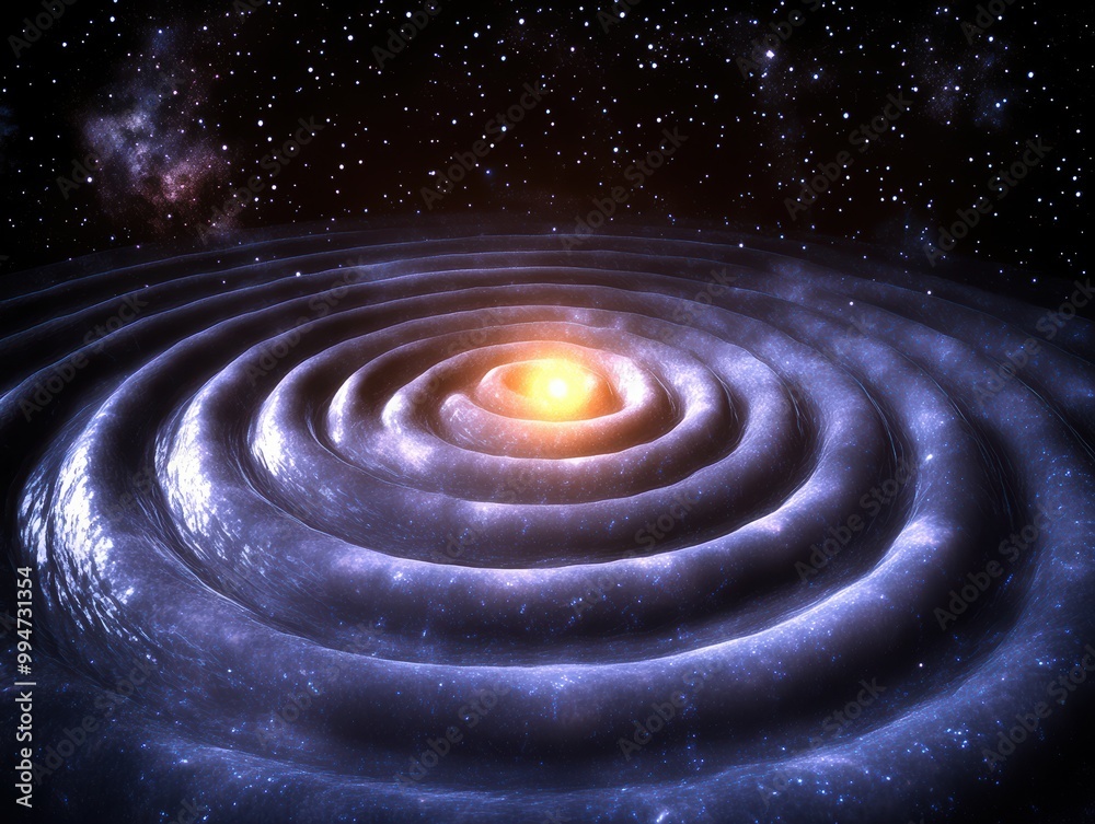 Visualization of Gravitational Waves Rippling Through Outer Space with a Central Bright Source ...