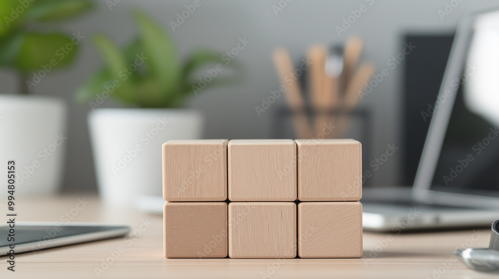 six wooden square block in minimalist design, a clean and simple image ...