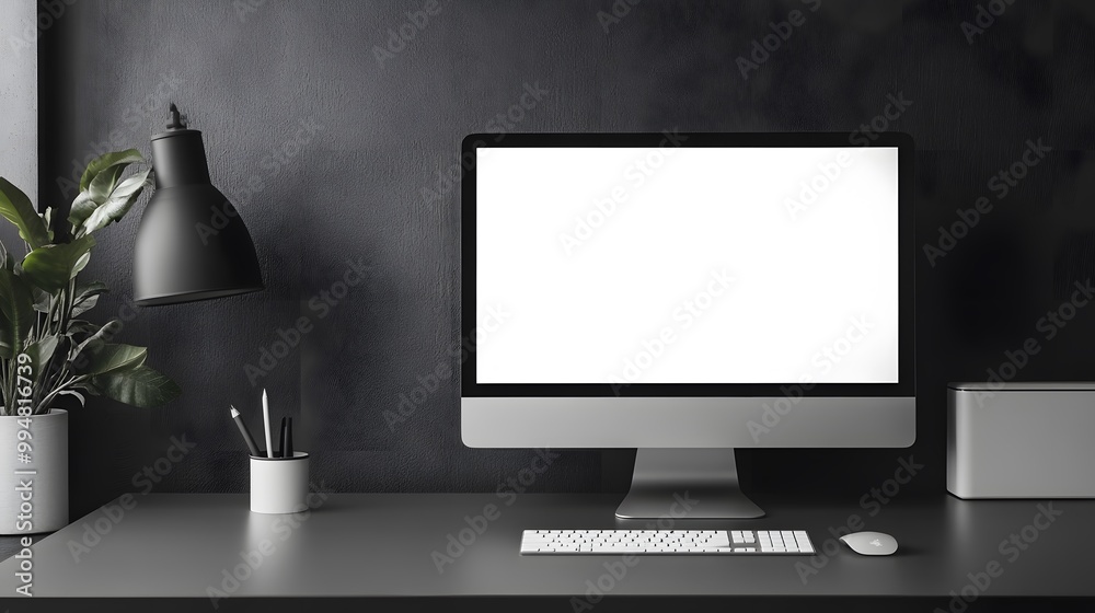 A simple, uncluttered workspace with a single computer monitor on a ...