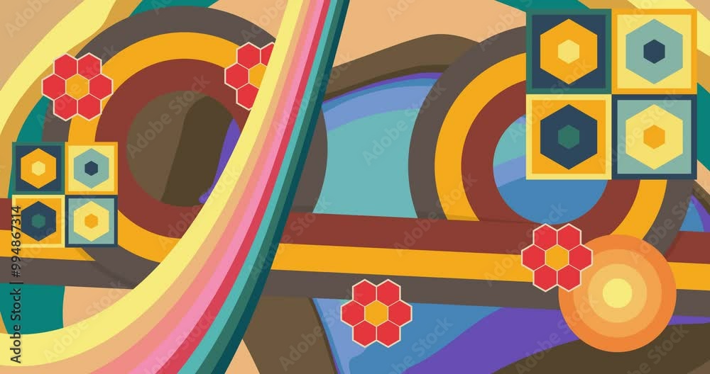 Retro busy 70's lines background animation. Groovy awesome 1970s art ...