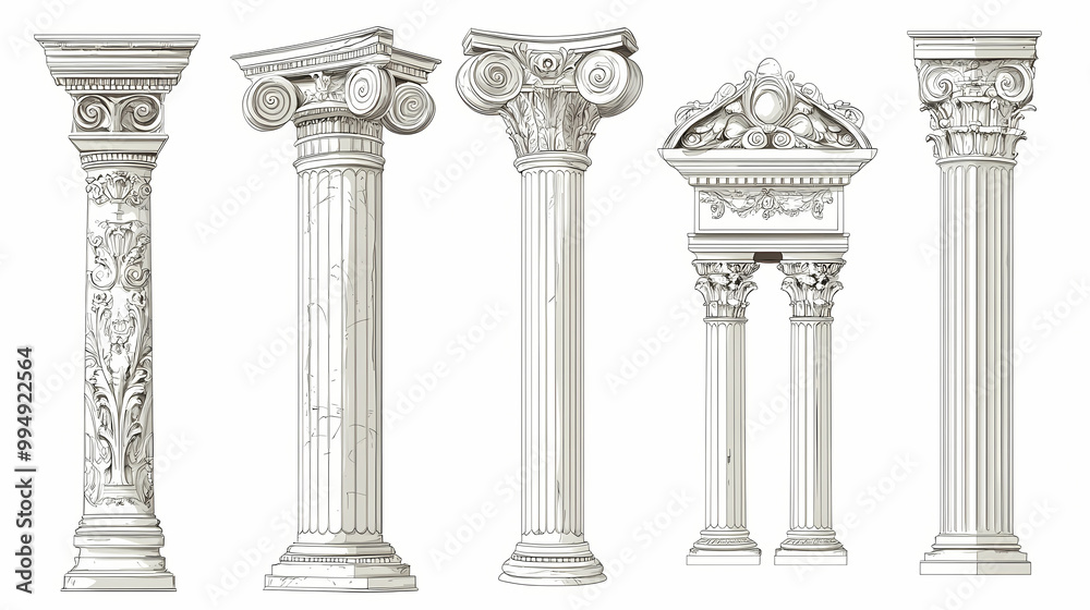 Ancient line columns collection. antique doodle style roman ...