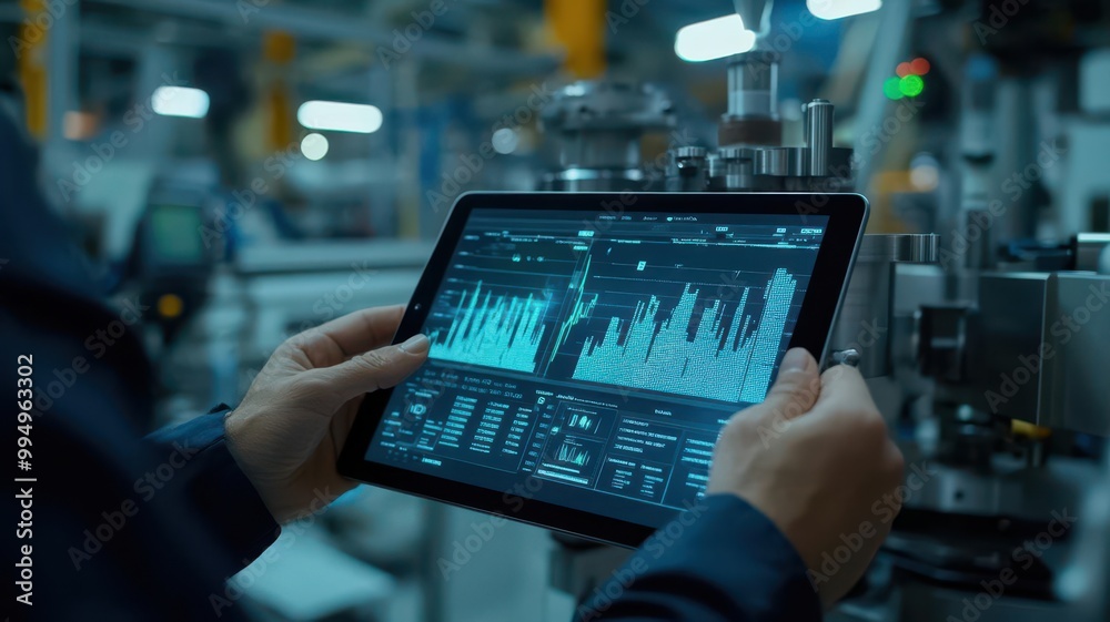 Technician monitoring real-time control charts on a tablet, adjusting ...
