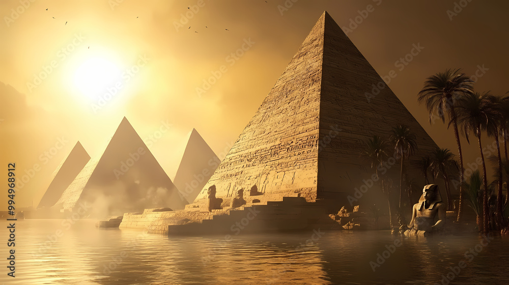 Pyramids in ancient egypt during the flooding of the nile. Ancient ...