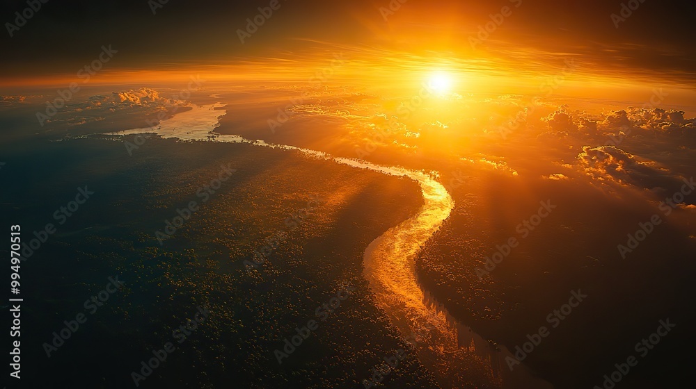 The sun shines over the Amazon rainforest from space, highlighting its ...