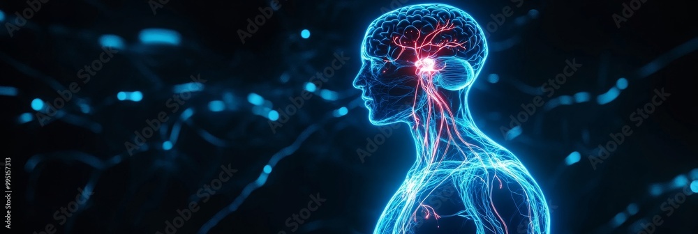 X-ray of Human Nervous System with Detailed Brain, showcasing the ...