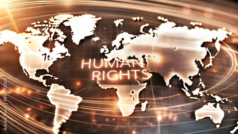 Digital Glowing World Map with Human Rights Text - Global Justice ...