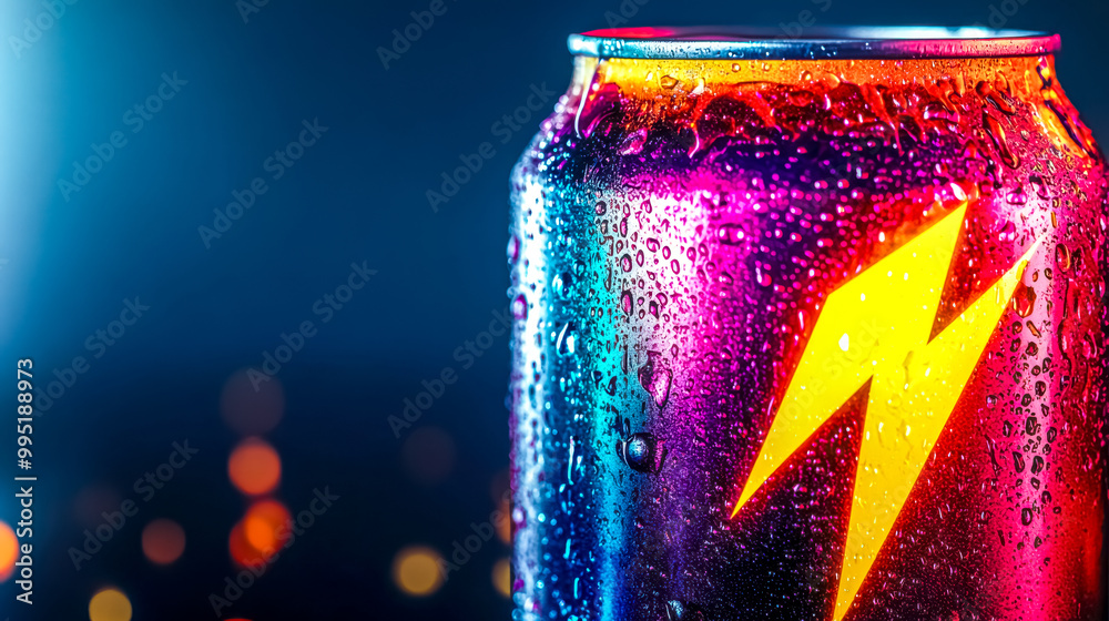 Cold refreshing energy drink can with condensation droplets Stock ...