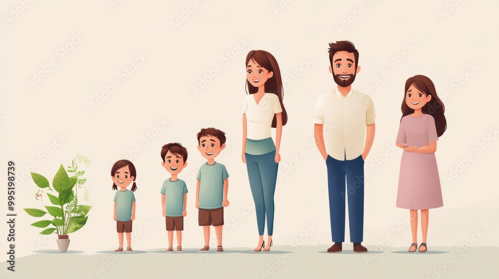 An illustration showing different stages of family development, the ...