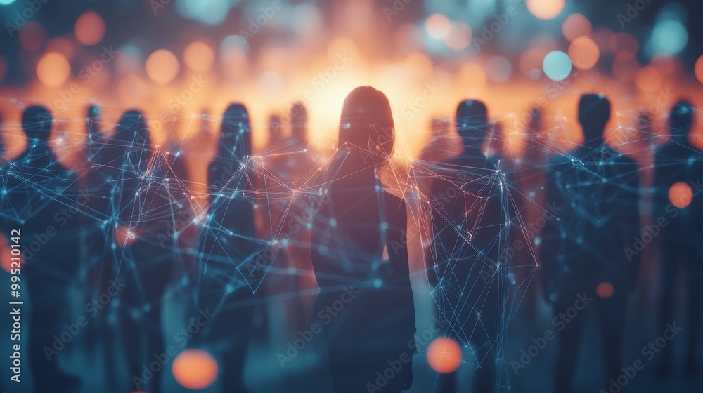 Image of a group of people and the concept of communication network ...
