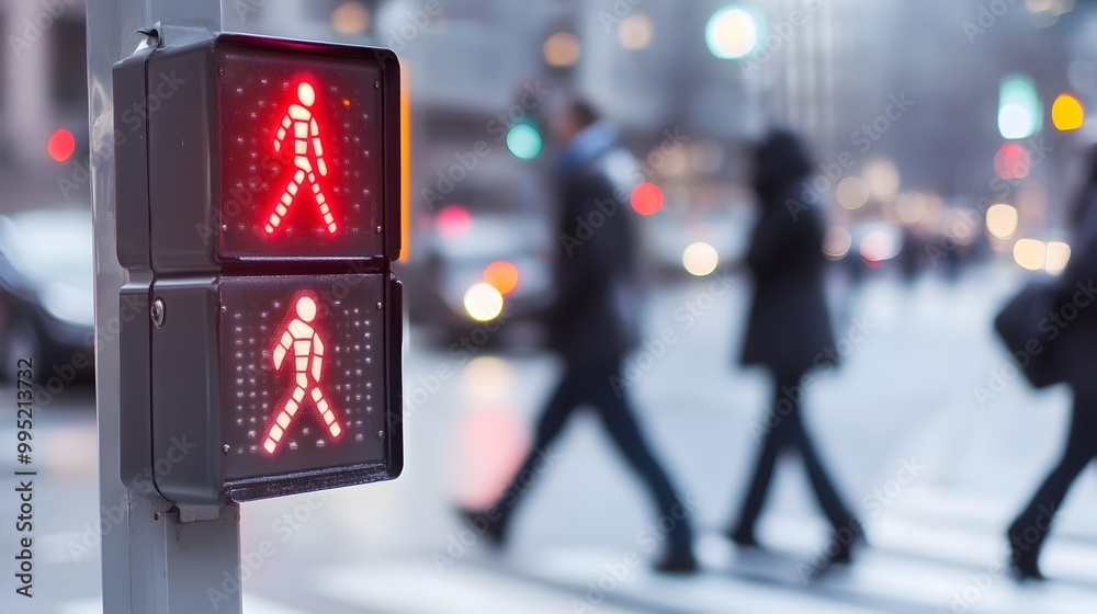 Close up view of an illuminated crosswalk signal displaying the ...