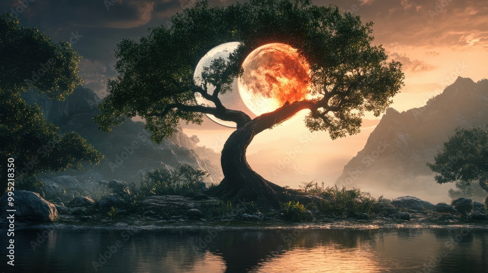 Ying yang concept of balance Yggdrasil tree of life norse mythology ...