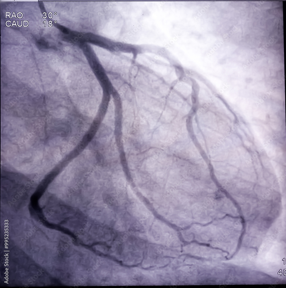 Coronary angiogram of left coronary artery during cardiac ...
