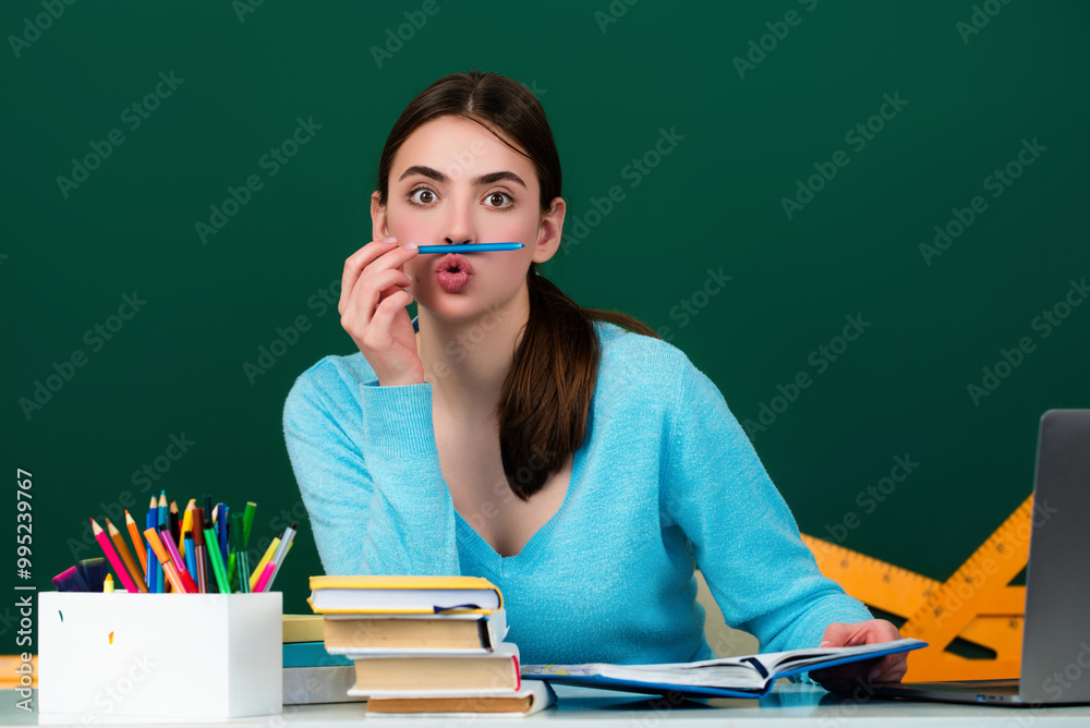 Student girl in high school classroom. Knowledge in high school ...