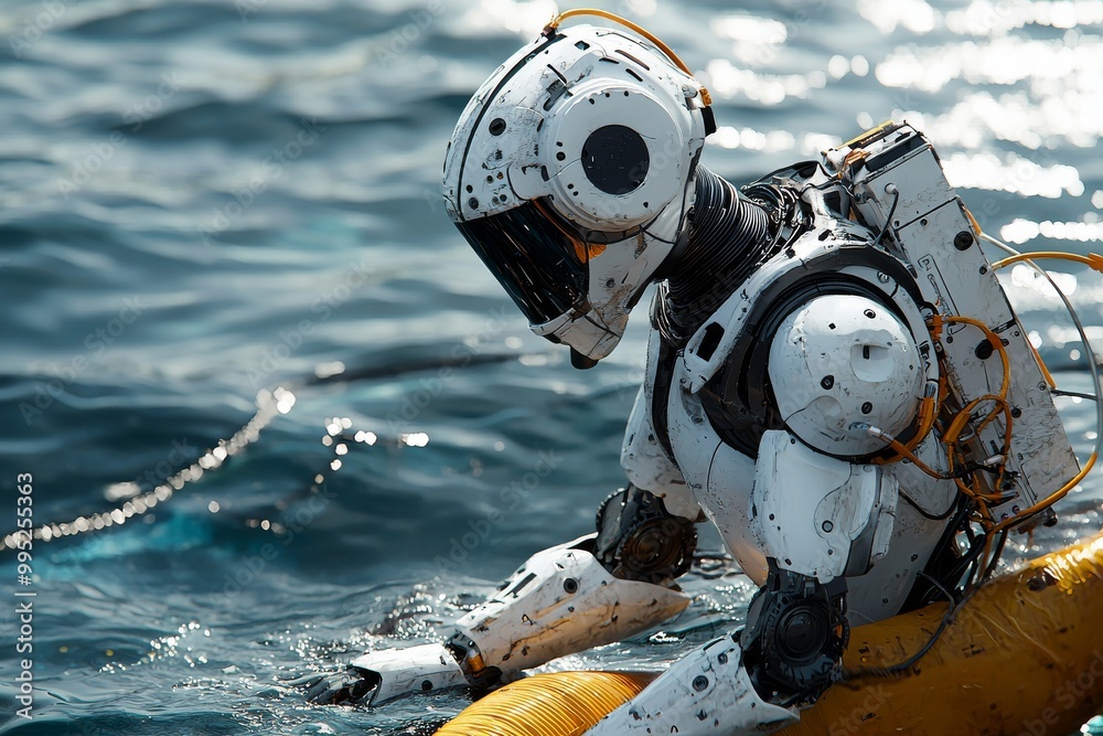A humanoid robot responding to an offshore oil spill, deploying ...
