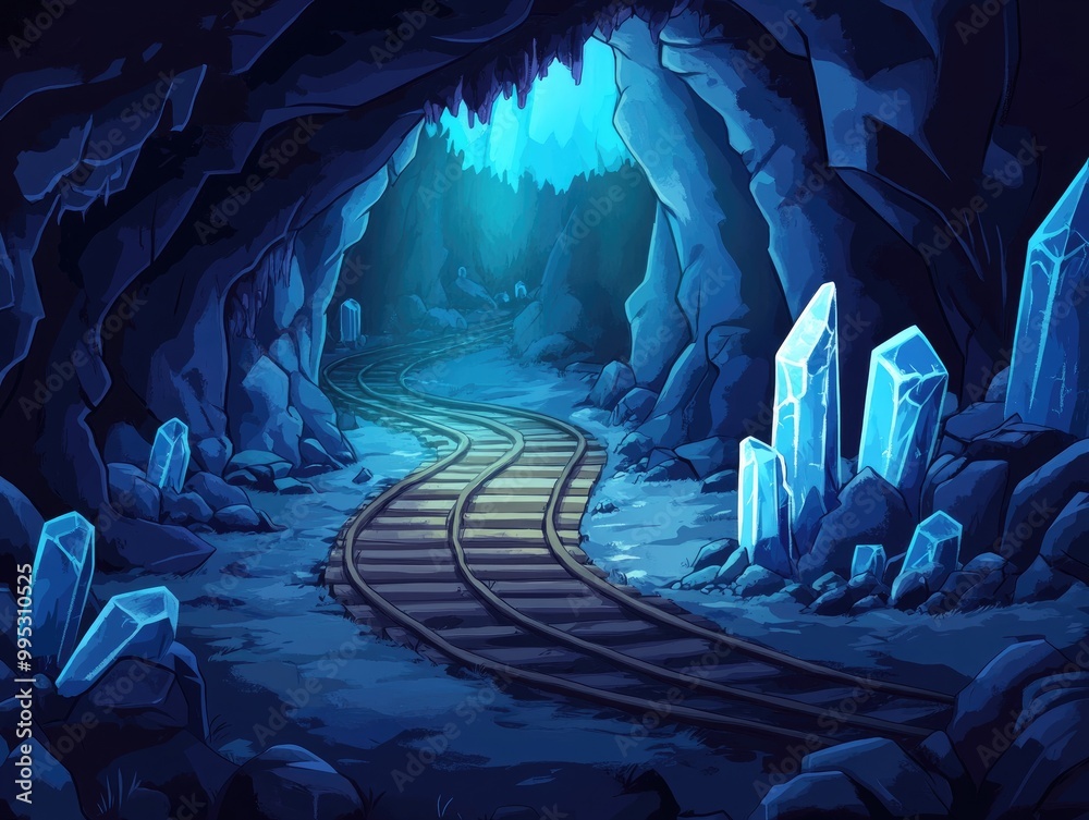 Cartoon style cave with crystal elements featuring an underground ...