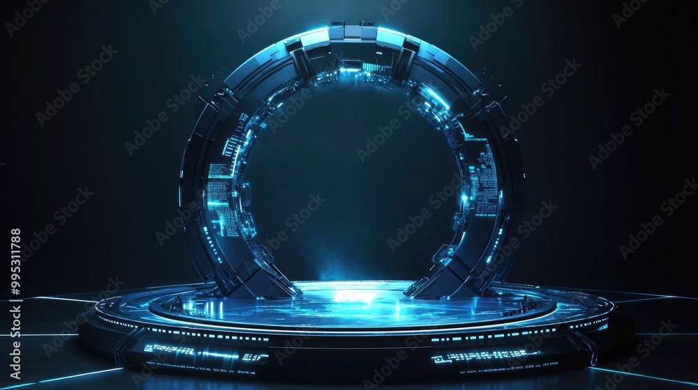 Teleportation podium with portal design Futuristic sci fi stage ...