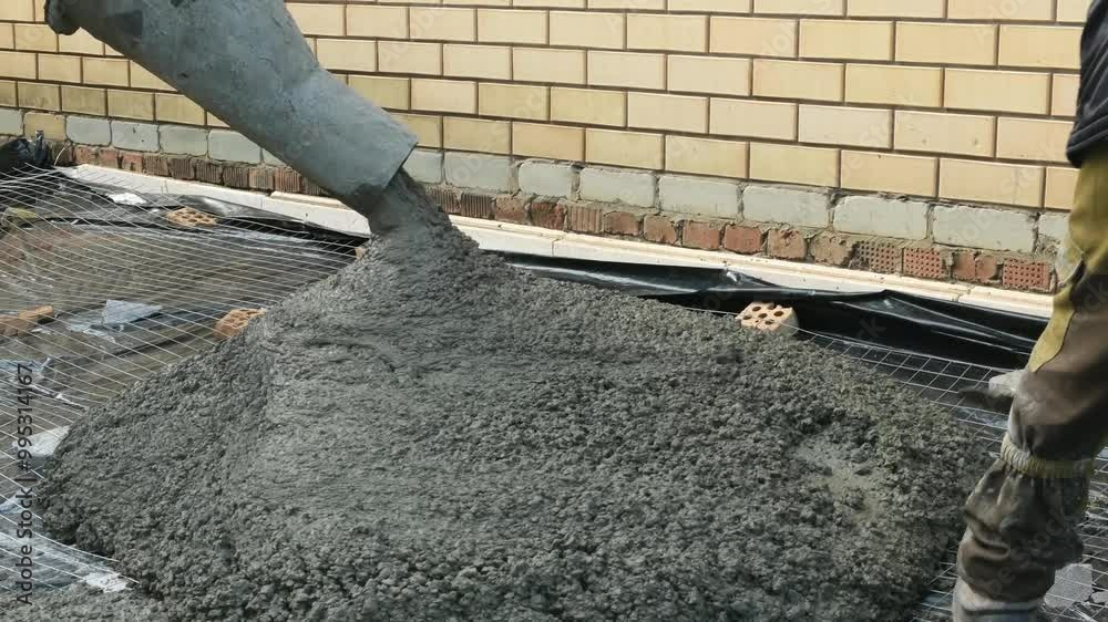 Pouring liquid concrete floors of buildings at a construction site ...