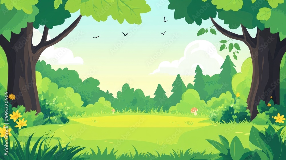 Simple nature landscape design in a flat cartoon style suitable for ...