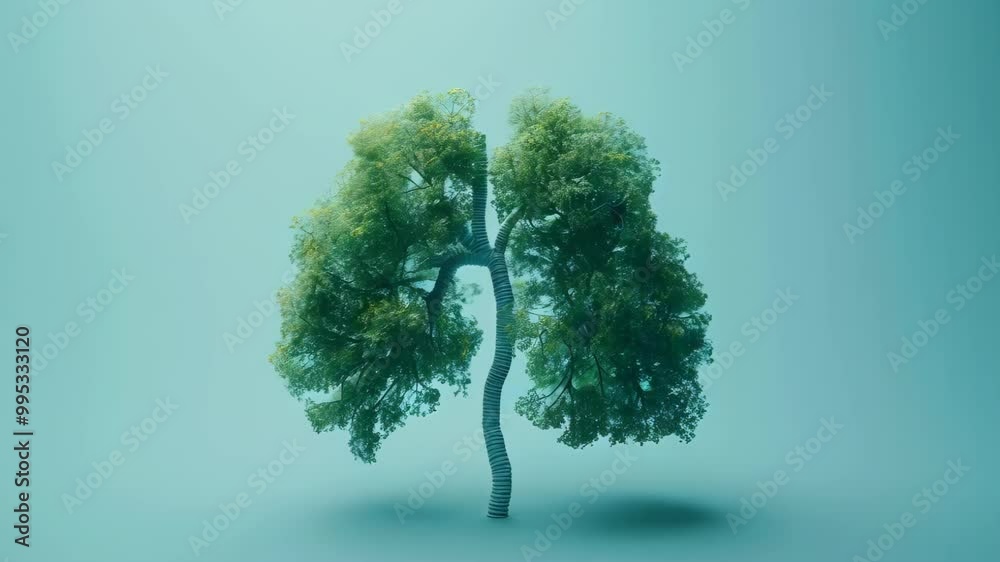 video of green tree shaped like human lungs grows in a pod against a ...