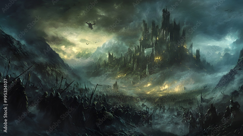 59. A dramatic battle scene in a fantasy world with wizards and ...