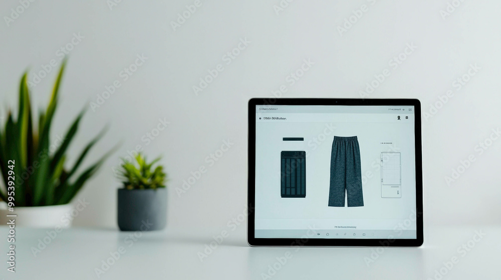 A stylish tablet displaying trendy fashion product designs, complete ...