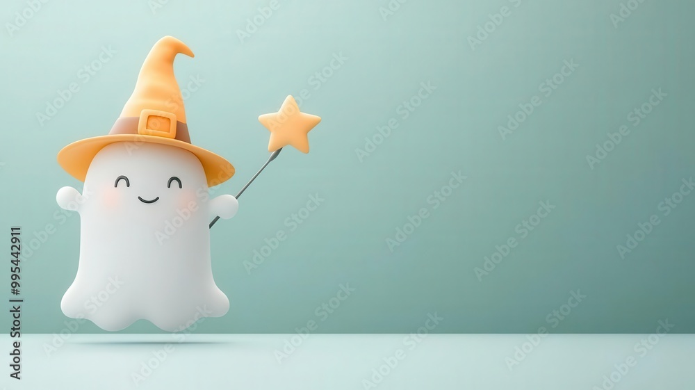 Ghost dressed in a wizard costume in the top left corner, casting a ...