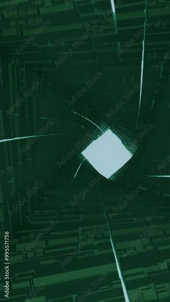 Falling down in enclosed space of the elevator with green walls ...