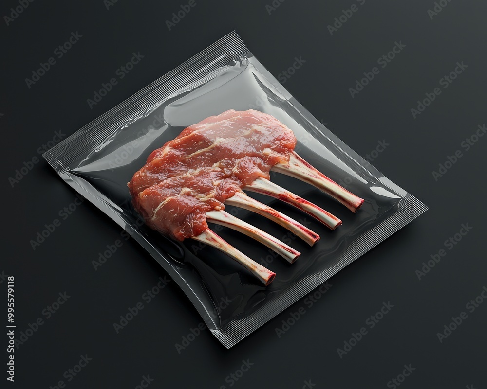 Premium packaged meat displayed on a dark background, ideal for ...