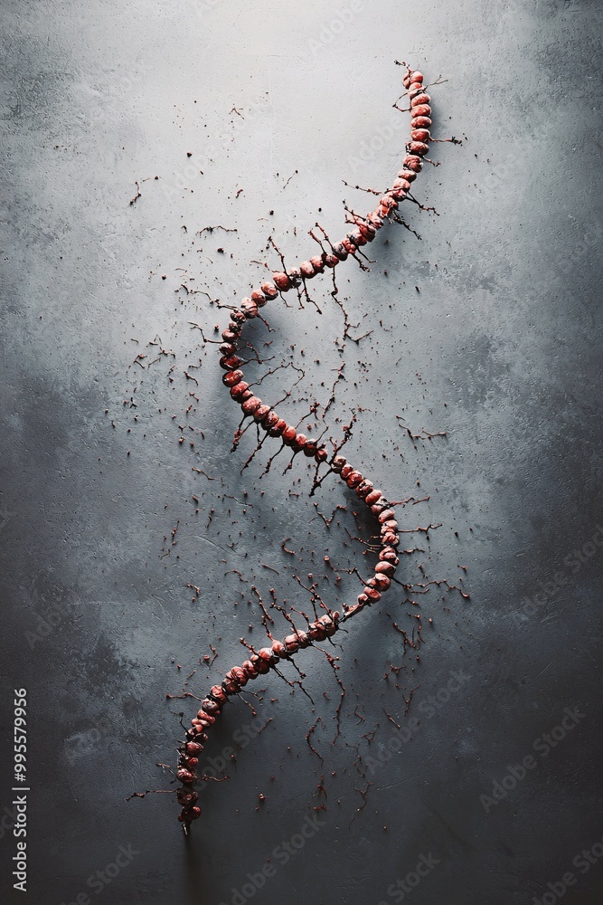 Generational trauma represented as visual cracks in DNA strands, slowly ...