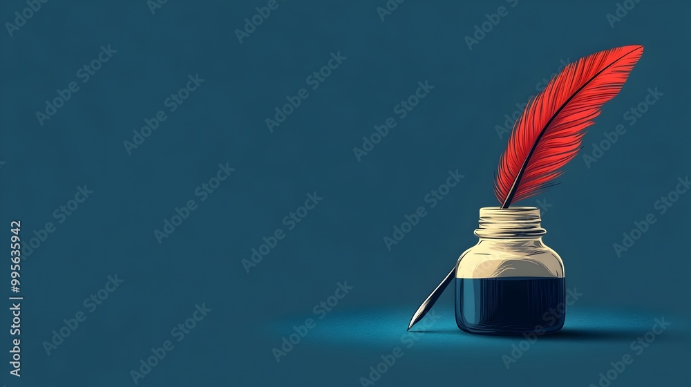 Iconic Quill and Ink Bottle Representing the Art of Classic Writing and ...