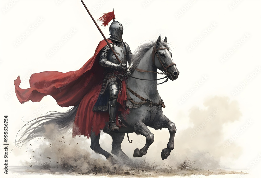 vintage knight illustration features valiant knight on galloping horse ...