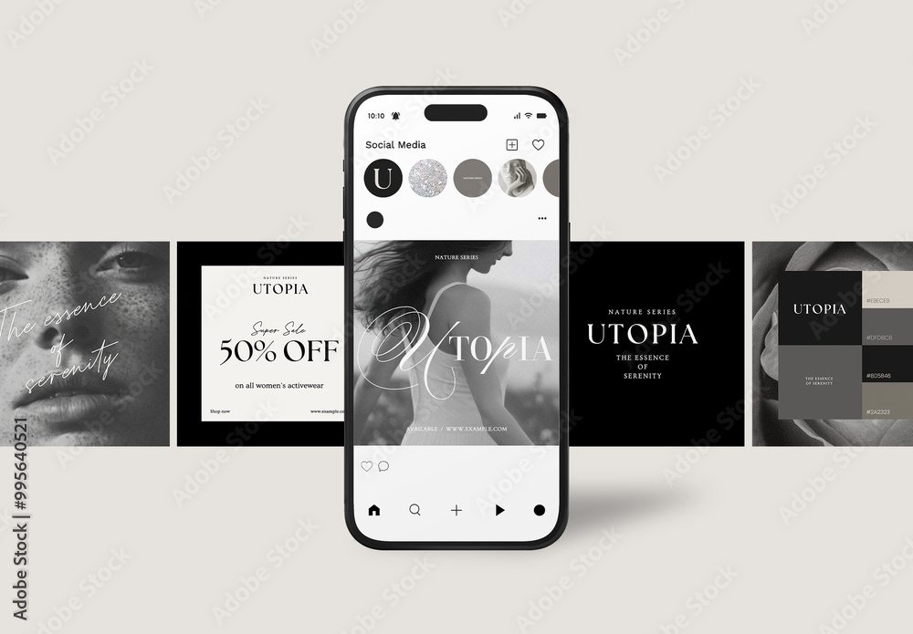 Screen Phone Social Media Posts Mockup Stock Template | Adobe Stock