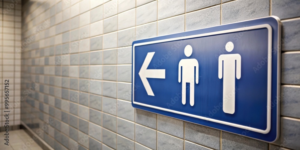 Water closet direction sign in a public restroom , restroom, public, WC ...