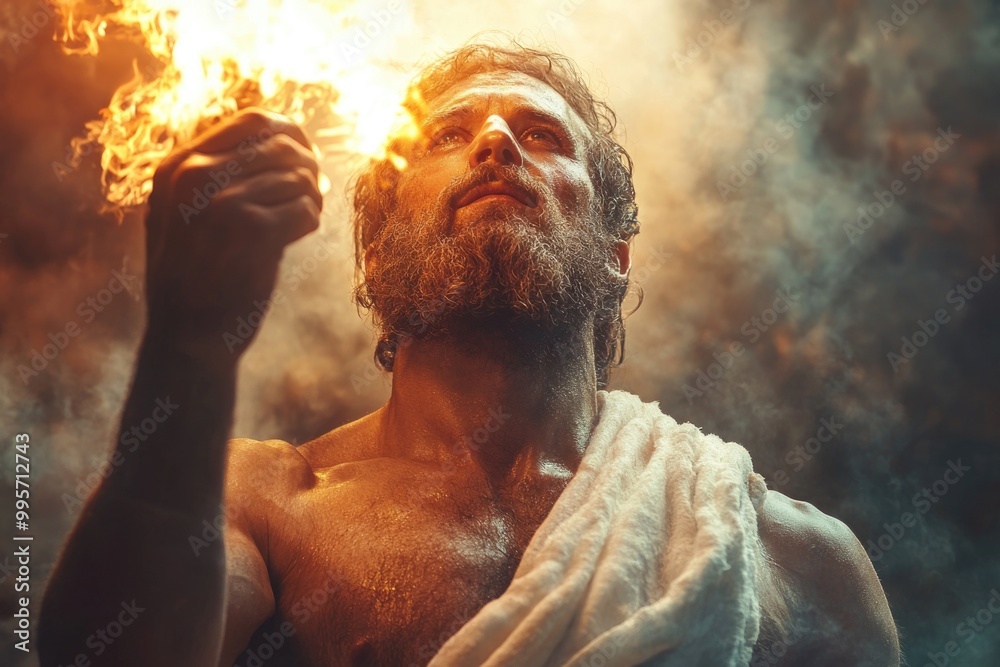 Titan of fire: An illustration of Prometheus, the Greek Titan defiance ...