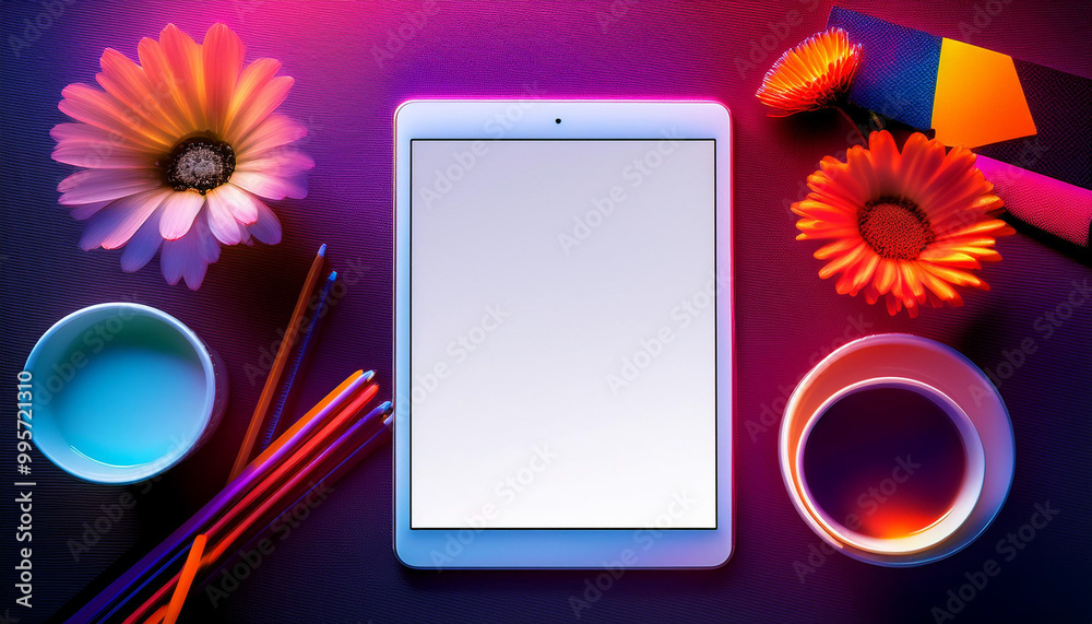 pad white mockup for graphic designers. PC tablet on the table. Stock ...